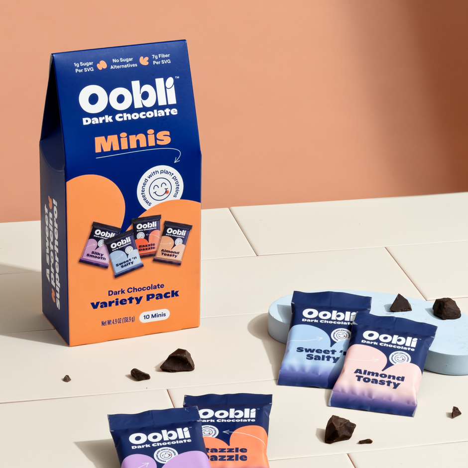 Dark chocolate bars, low sugar, low calorie, high in fiber – Oobli